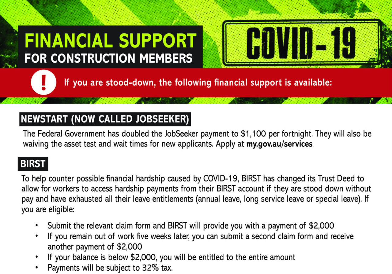 COVID-19: Financial Support - CFMEU SA